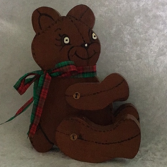 Handmade | Toys | Vintage Handmade Carved Solid Wood Brown Teddy Bear ...